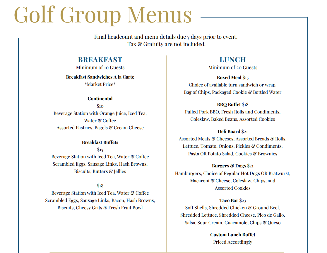Golf Group Dinners - Myrtle Beach Golf Trips
